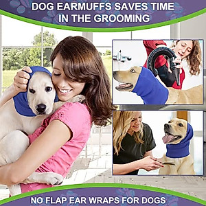 VETIN 2 Pcs Dog Earmuffs, Dog Snood for Dog Neck and Ears Warmer, The Grooming and Force Drying Miracle Tool for Anxiety Relief & Calming Dogs (L, Grey+Pink)