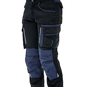 FASHIO FF Mens Construction Pants Utility Work Heavy Duty Workwear Trousers Carpenter Knee Reinforcement Cordura Safety Pants S5 Black W32-L34