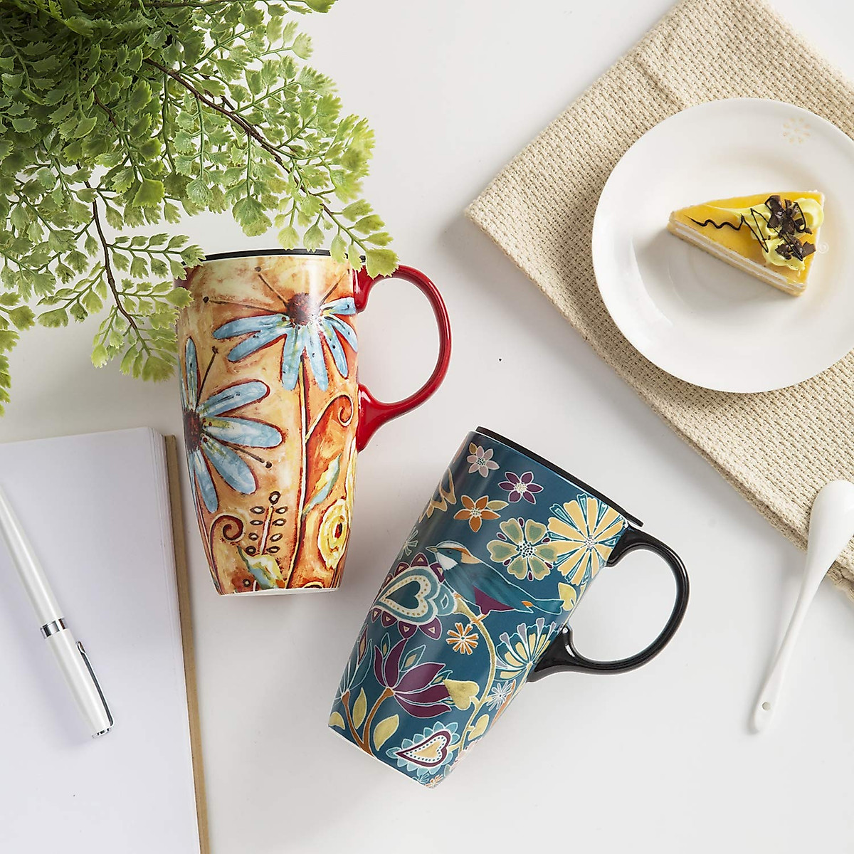 Topadorn 17 oz Tall Ceramic Travel Mug Coffee Cup with Sealed Lid,set of 2