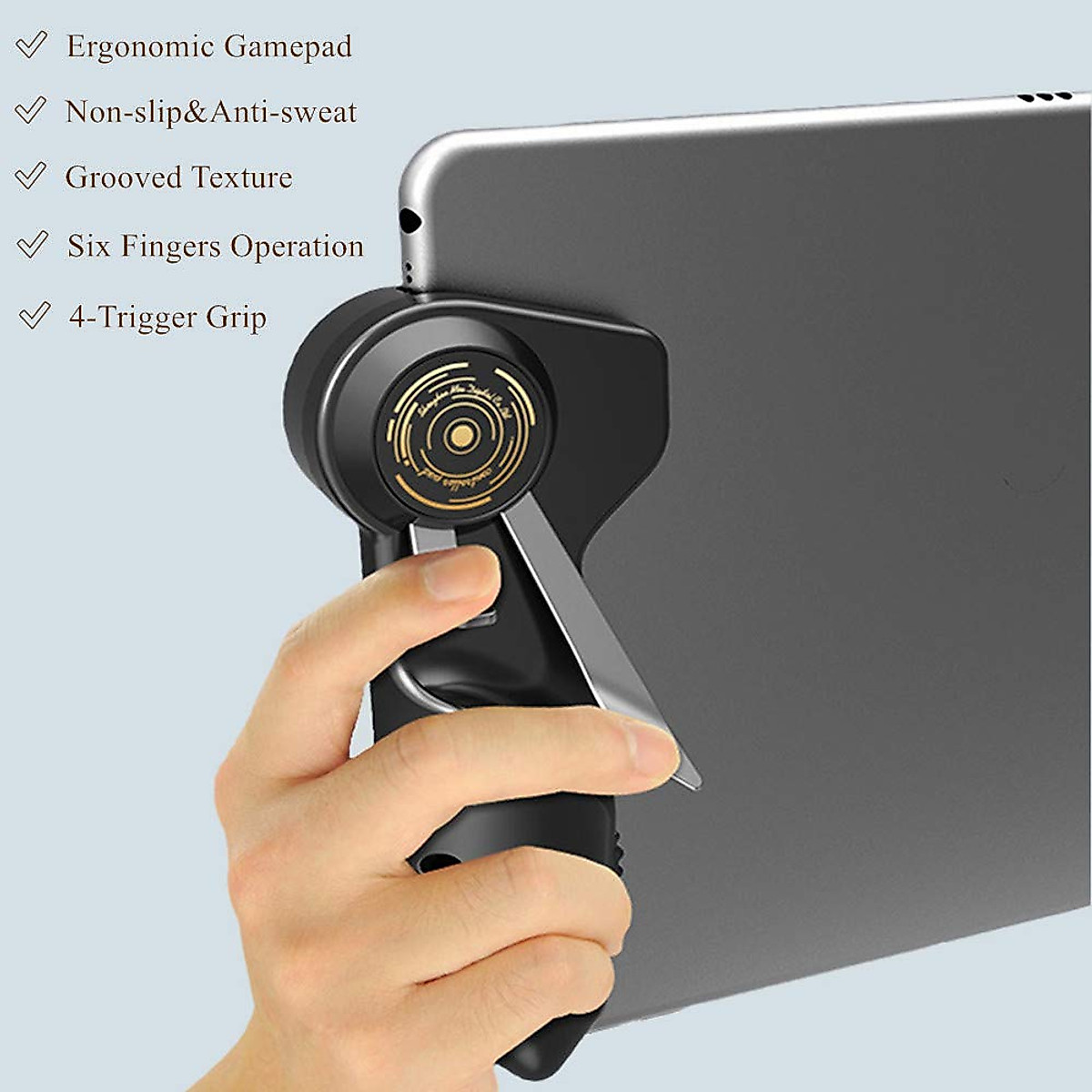 Rakizbe PUBG Controller for Tablet 4 Triggers [6 Finger Operation] Sensitive Shoot Aim Trigger Gamepad Grip, Support 10-12.9 inch iPad & Tablet (Thickness < 10mm), Black