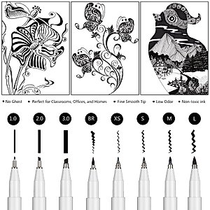 SFAIH Calligraphy Pens Markers Set - 8 Size Black Calligraphy Pens for Writing With Chisel Tip And Brush Tip, Calligraphy Pen Set for Beginners Adults