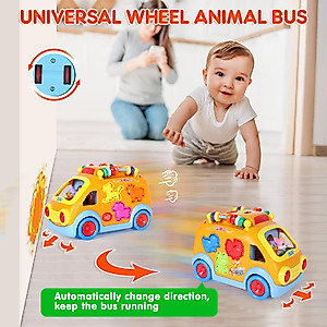 Toy Cars for 1 Year Old Boy Gifts Baby Toys 12-18 Months, Musical Learning Toys for Toddlers 1-3, Educational Baby Bus with Animal Blocks, Christmas Birthday Gift for 1 2 3 4 Year Old Boys Girls Kids