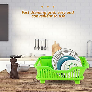 Hemoton Dish Drainer Rack Dish Drying Rack Utensil Cutlery Holder Over Sink Dish Rack Basket Shelf Chopsticks Holder for Kitchen Counter Organiser Green