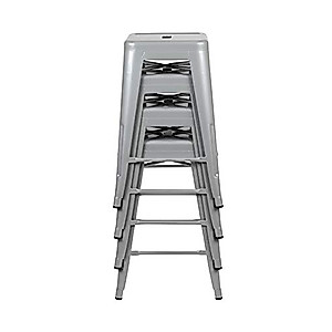 Flash Furniture Lily 24" High Metal Counter-Height, Indoor Bar Stool in Silver - Stackable Set of 4