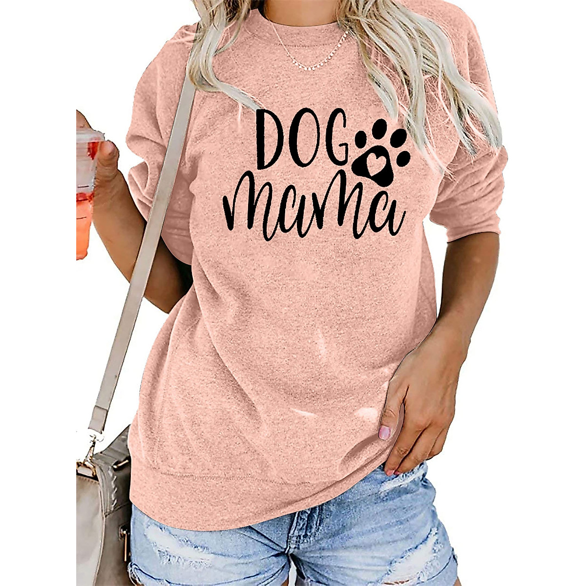 ALLTB Dog Mom Sweatshirt Women Dog Mama Shirt Pullover Cute Dog Sweater Long Sleeve Letter Print Tshirt Tops (Pink, Medium)
