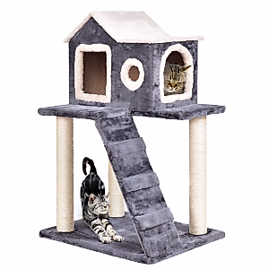 Tangkula Cat Tree, Multi-Level Cat Condo Tower, Lovely Pet Furniture with Scratching Posts and Ladder, Pet Play Toy House, Activity Centre Cat Tree - for Kittens, Cats and Pets