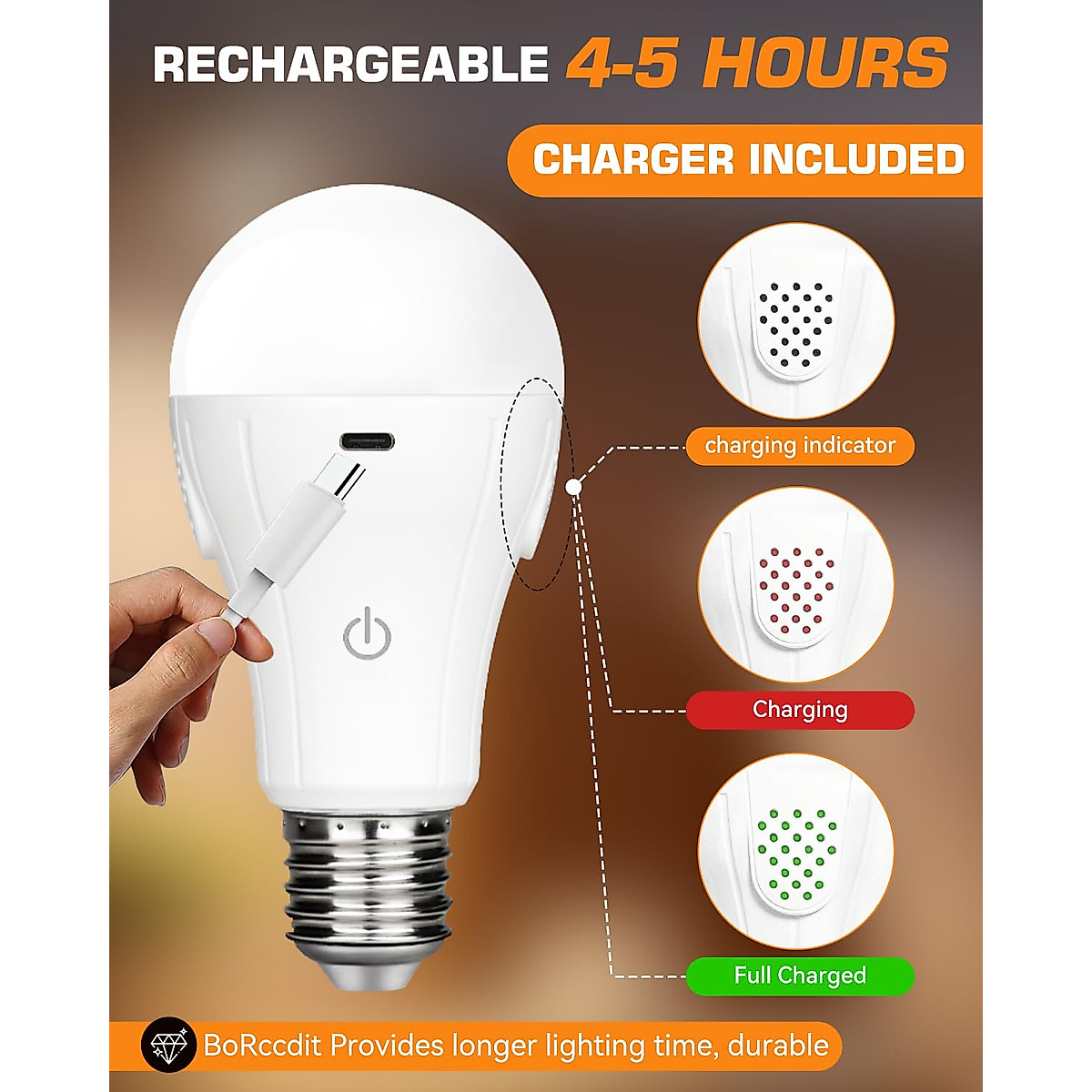 BoRccdit Battery Operated Light Bulb with Remote Control 1800K