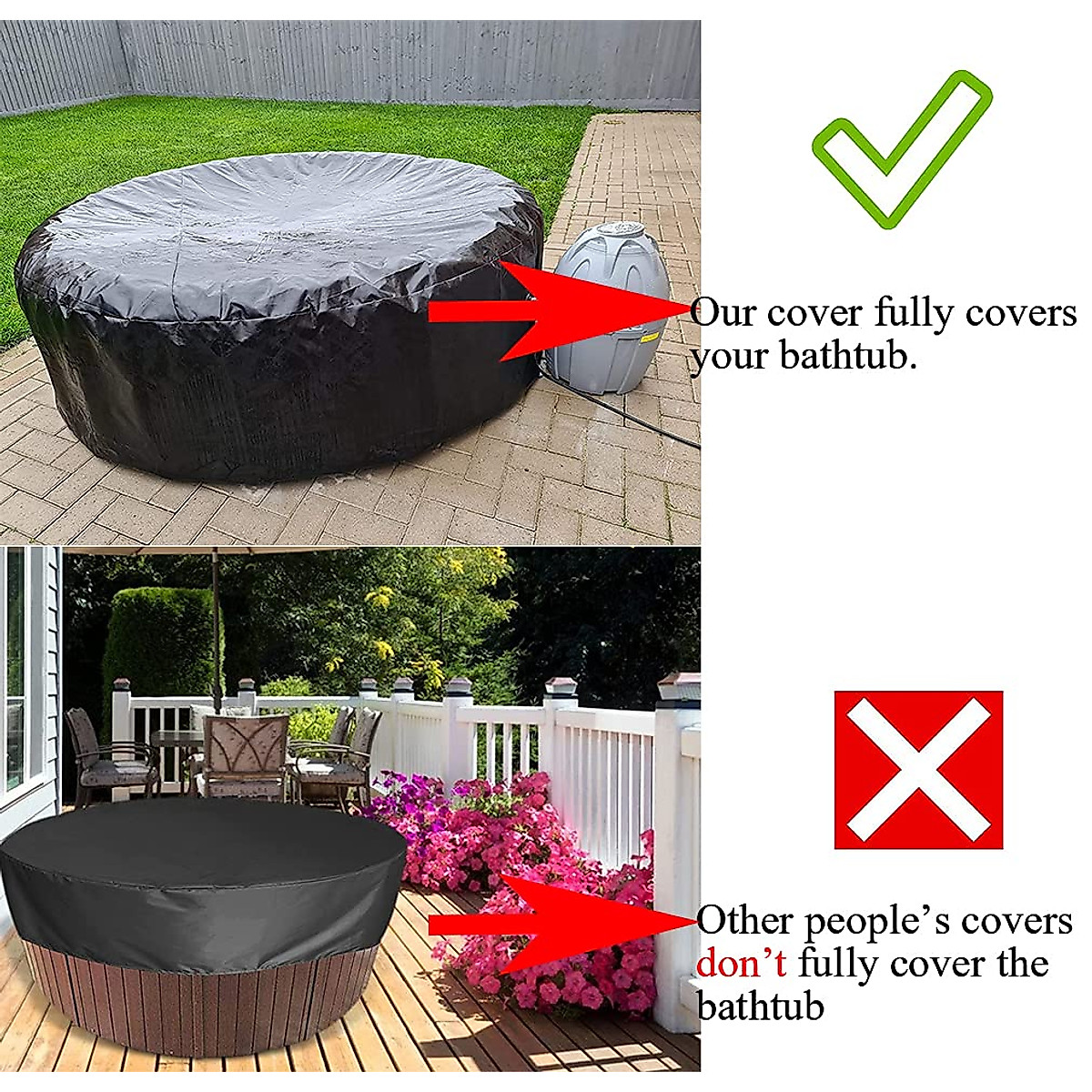 UCARE Hot Tub Cover Waterproof Outdoor Portable Round Inflatable Hot Tub Spa Cover Protector Bathtub Pool Garden Furniture Dust Covers (91×43in/ 230×110cm)