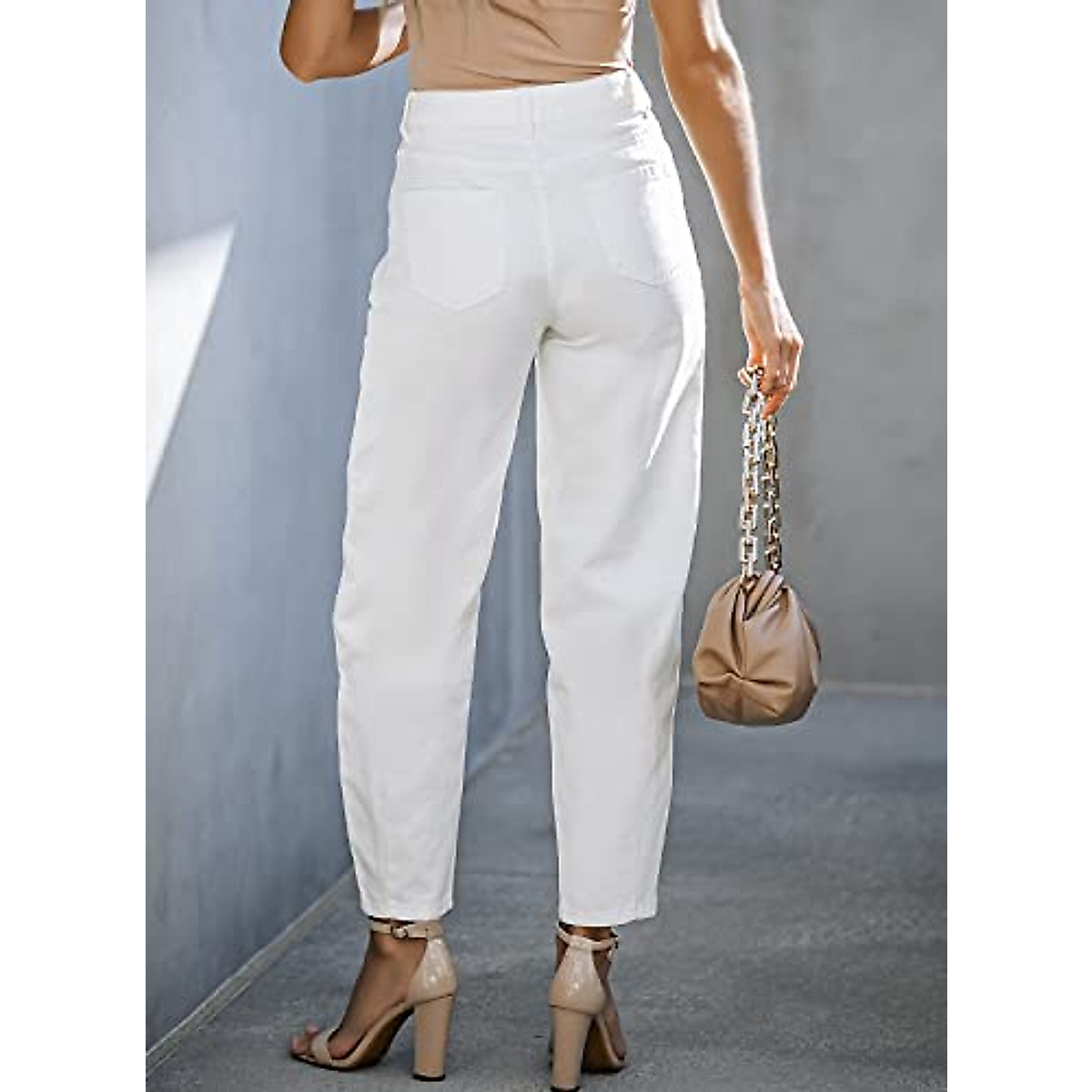 EVALESS Cargo Jeans for Women Casual Baggy High Rise Straight Leg Boyfriend Pants Y2K Trousers Streetwear Pant with Pockets White 12