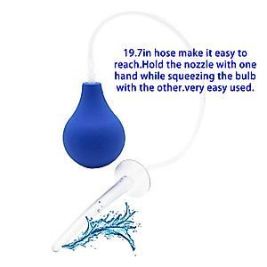 GNEGKLEAN Black Silicone Enema Bulb Kit 7.6oz Clean Anal Douche for Men Women with 19.7in Hose+4 Replaceable Nozzle (Blue)
