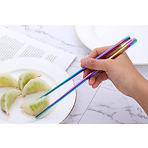 3 Pairs Rainbow Chopsticks and 3PCS Rainbow Spoons Set, Stainless Steel Chopstick and Spoon Perfect for Home and Kitchen