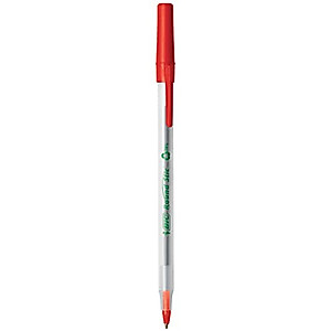 BIC ReVolution Round Stic Ball Point Red Pens, Medium Point (1.0mm), Made From 74% Recycled Plastic, Red Pens, 50-Count