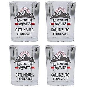 R and R Imports Gatlinburg Tennessee Souvenir 2 Ounce Square Base Liquor Shot Glass Adventure Awaits Design 4-Pack