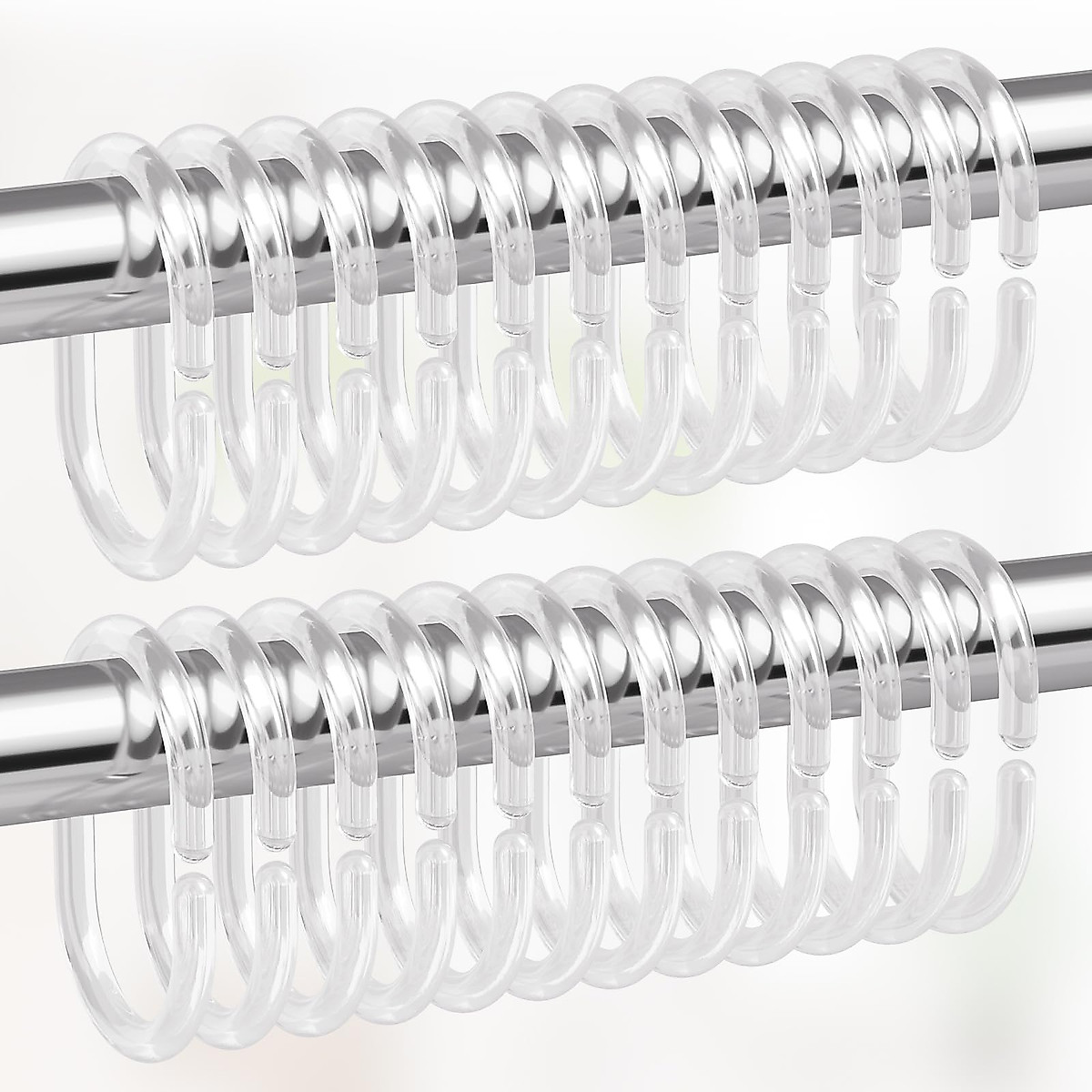 Amazer Plastic Shower Curtain Rings Hooks, Shower Curtain Hooks Rings, 24 Pcs Shower Hooks for Shower Curtain, C Shaped Shower Rings for Curtain, Clear Shower Curtain Rings for Bathroom Shower Rod
