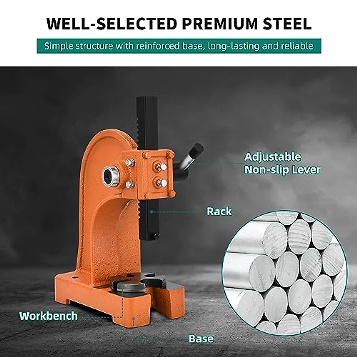 YITAHOME Manual Arbor Press 1 Ton, 5.5 Inch Maximum Height, Heavy Duty Arbor Presses, with Manual Desktop Arbor Press Cast Iron Material, Orange Press Machine for Riveting Punching Holes