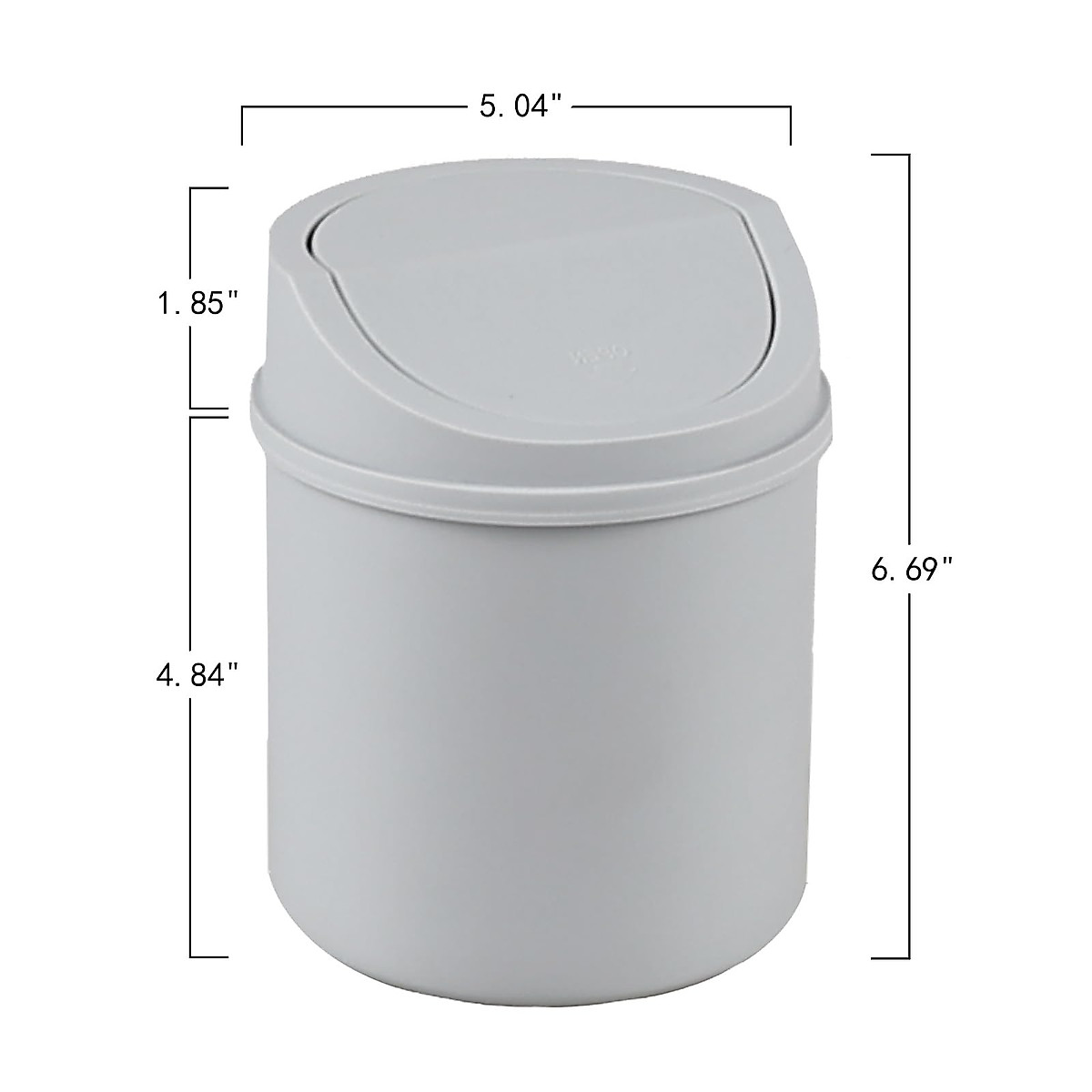 Hayixia 1-Pack 2 L Mini Desktop Trash Can with Swing Lid, Tiny Plastic Countertop Garbage Can, Grey