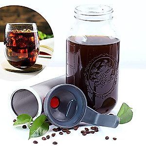 Cold Brew Coffee Maker Mason Jar Wide Mouth Iced Coffee Pitcher 32 Oz coffee container With Stainless Steel Coffee Filter For Iced Brew Coffee, Sun Tea, Lemonade, Iced Tea and homemade drinks