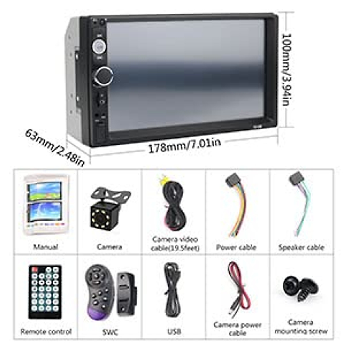 SKsek Double Din 7 Inch Car Stereo with Mirror Link, MP5 Multimedia Sensitive Touch Screen Car Radio with 8LED Backup Camera, Remote Control Support Multiple Audio FM Radio Wireless USB/SD/AUX