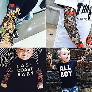 Acfun 6pcs Temporary Tattoo Sleeve for Kids Boy Girls, Fake Slip on Arm Sunscreen Sleeves for Outdoor Sports Riding Cycling, B