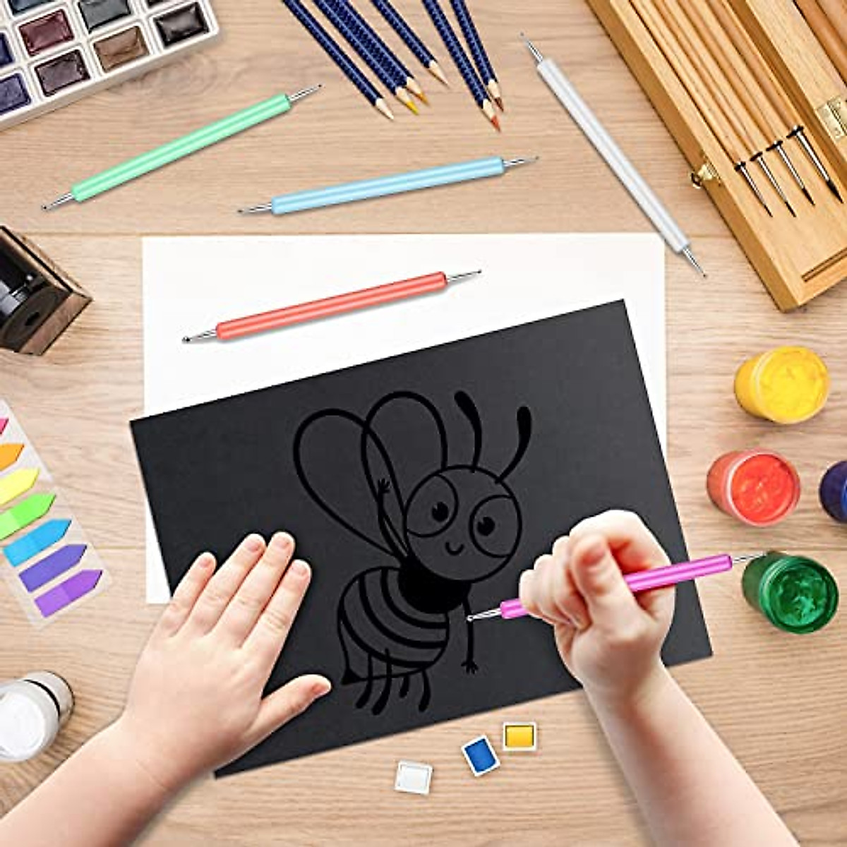 Carbon Transfer Copy Paper with Embossing Stylus Tool for Tracing, Cridoz 30 Sheets Graphite Transfer Tracing Paper with 5 Pcs Embossing Dot Tools for Tracing on Wood, Paper, Canvas (8.5 by 11 Inch)
