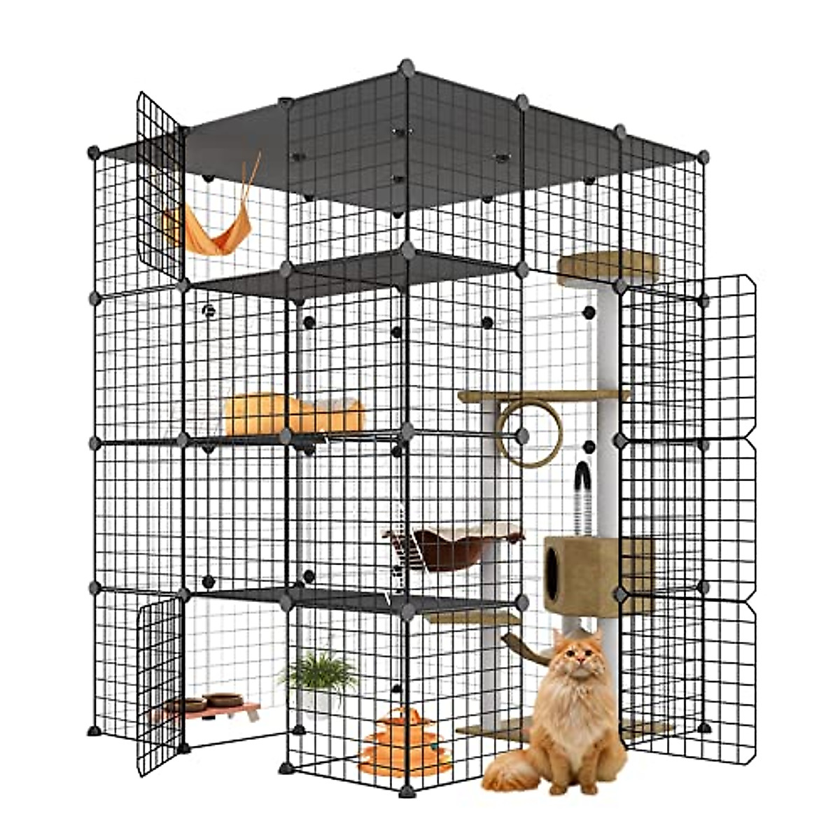 Eiiel Large Cat Cage Enclosures with Balcony Indoor DIY Cat Playpen Detachable Metal Wire Kennels Crate 2x3x3 Large Exercise Place Ideal for 1-3 Cat