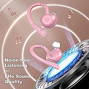 comiso Wireless Earbuds, True Wireless in Ear Bluetooth 5.0 with Microphone, Deep Bass, IPX7 Waterproof Loud Voice Sport Earphones with Charging Case for Outdoor Running Gym Workout (Pink)