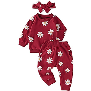 ZOEREA Baby Girl Clothes Outfits 3M-3 Years Flower Long Sleeve Sweatshirt Tops Pants Set Toddler Girl Clothes Gift