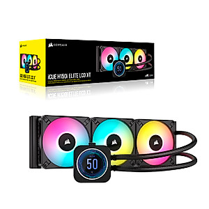 Corsair iCUE H150i Elite LCD XT Liquid CPU Cooler - IPS LCD Screen - Three AF120 RGB Elite Fans - 360mm Radiator - Fits Intel® LGA 1700, AMD® AM5, and More - Included iCUE Commander CORE - Black