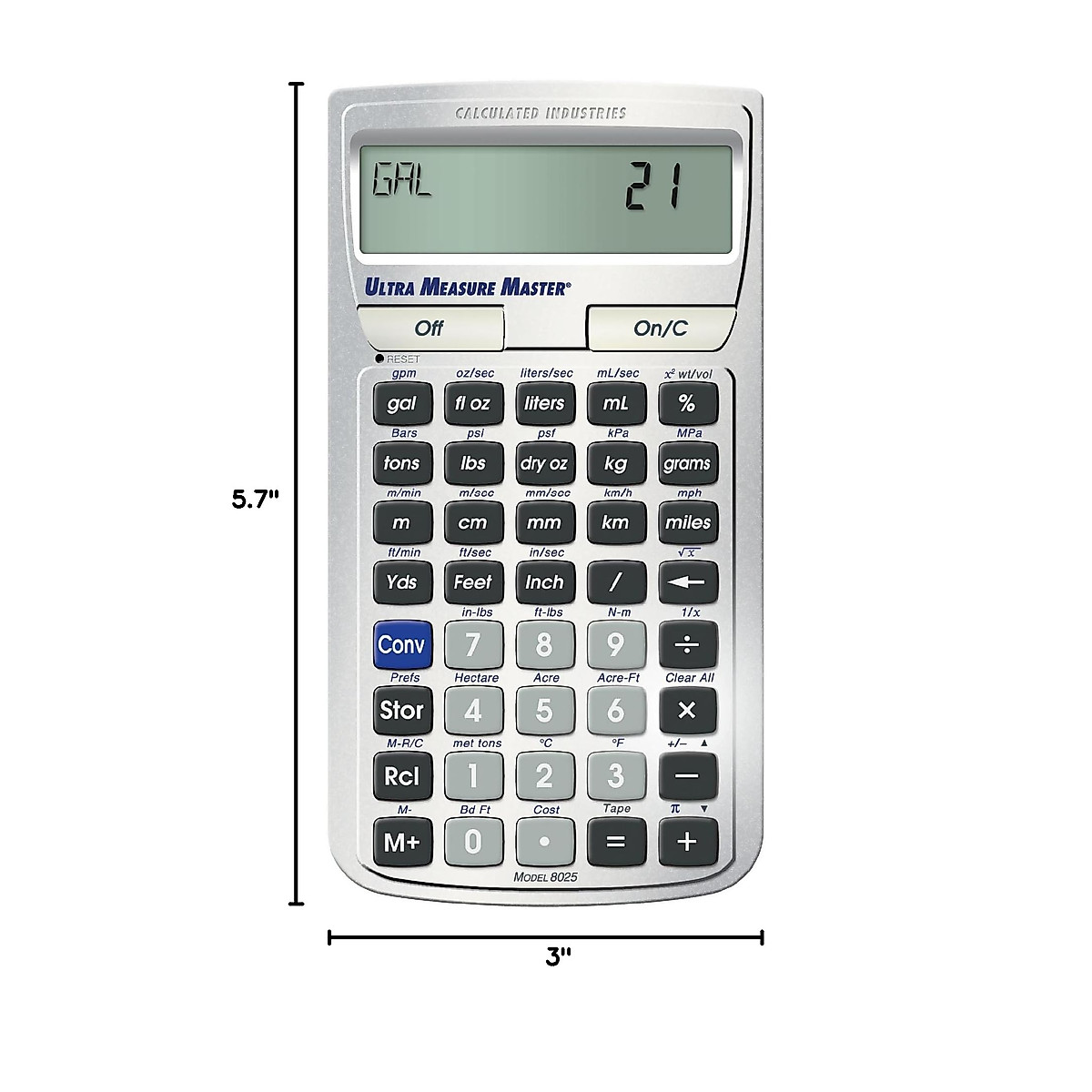 Calculated Industries 8025 Ultra Measure Master Professional Grade U.S. Standard to Metric Conversion Calculator Tool for Engineers, Architects, Builders, Scientists and Students | 60+ Units Built-in, Silver