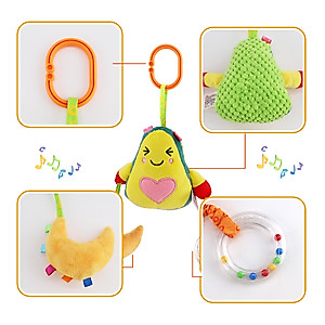 KAKIBLIN Baby Hanging Toys, 4 Pack Carseat Toys,Early Baby Cognitive Sensory Hanging Bassinet Toys,Soft Hanging Toys for Crib Stroller Baby Gym Mobile Plush Toys,Suitable for Babies 0-12 Months,Fruit