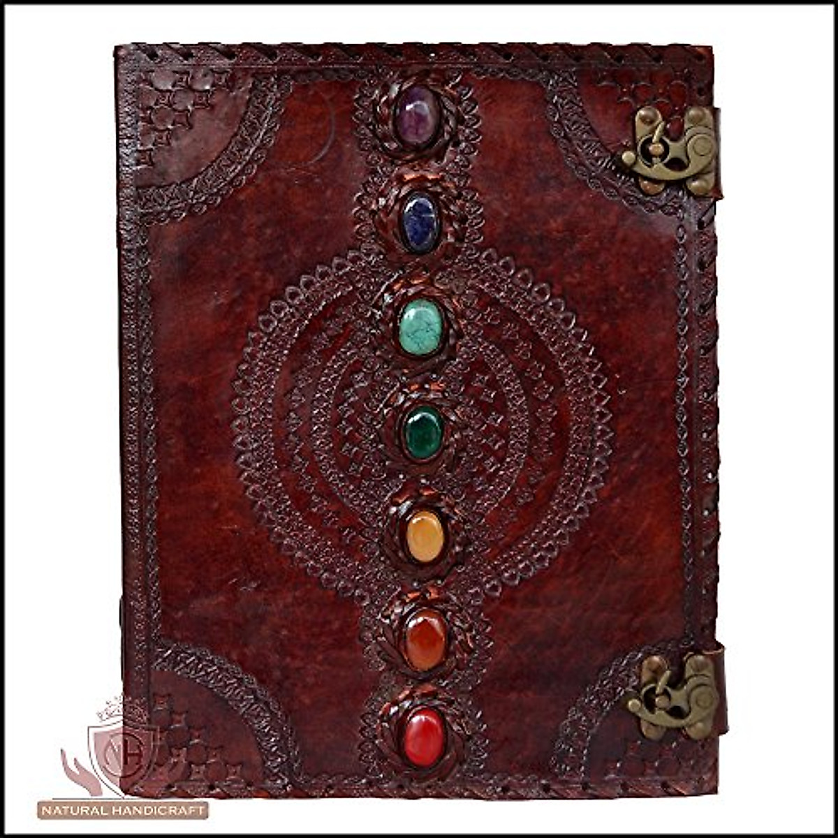 NZM Tuzech Leather Journal Book Seven Chakra Medieval Stone Embossed Handmade Book of Shadows Notebook Office Diary College Book Poetry Book Sketch Book 10 x 13 Inches