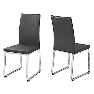 Monarch Specialties Grey Leather-Look/Chrome Dining Chair (2 Pieces), 28"L x 28"D x 38"H