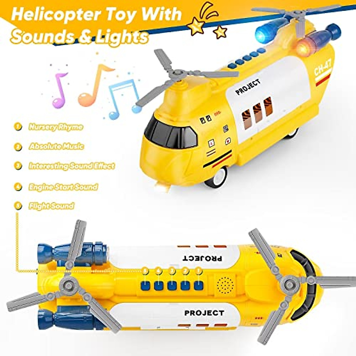 Airplane Toy with Construction Toy Cars Set, Transport Cargo Airplane with Lights and Sounds, 6 Mini Car Toys & 11 Road Signs, Toy Airplane Gifts for 3 4 5 6+ Years Old Kids Boys and Girls