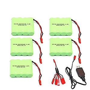 Parts & Accessories 4.8V 2400mAh Ni-MH Battery with 5in1 Charger for Remote Control Toys Lighting Electric Tool AA Group RC Toys Battery Group JST - (Color: 5pcs with c)