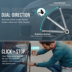 Todeco Torque Wrench Set 1/2 Inch Drive Click, 20-150 Ft.Lb/ 28-210 with 3 Sockets(17/19/21mm) and 5" Extension Bar, Perfect for Bike, Motorcycles, Automobiles