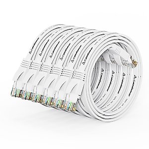 Cat 6 Ethernet Cable 1ft (6 Pack) (at a Cat5e Price but Higher Bandwidth) Flat Internet Network Cable - Cat6 Ethernet Patch Cable Short - White Cat6 Computer Cable with Snagless RJ45 Connectors