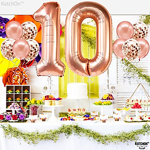 KatchOn, Giant Rose Gold 10 Balloon Number - 40 Inch, Pack of 12 | Rose Gold 10 Balloon with Confetti Balloons | Rose Gold 10th Birthday Decorations for Girls | Happy 10th Birthday Balloons for Girls