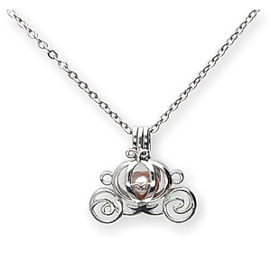 Pearlina Princess carriage Cultured Pearl Oyster Necklace Set Silver-tone Cage w/Stainless Steel Chain,18