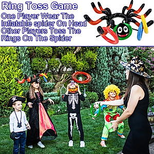 17 Pcs Halloween Party Games, 4 Potato Sack Race Bags, Inflatable Spider Ring Toss Game, 4 Eyeballs and Spoon Race Game for Kids Family Adults 4 Players Halloween Party Favor Decor Outdoor Indoor Yard