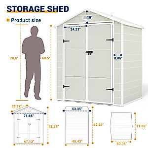 UDPATIO Outdoor Storage Shed 6x4.5 FT, Resin Outside Sheds & Outdoor Storage Plastic for Trash Can, Bike, Lawnmower, Generator, Tool Shed with Lockable Door for Backyard, Lawn, Patio, Sandstone