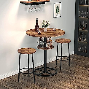 VECELO 3 Piece Bar Table and Chairs Counter Height Bistro Sets with 2 Barstools for Indoor, Small Space Restaurant, Brown