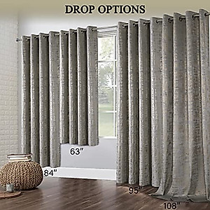 always4u 100% Blackout Soft Velvet Curtains for Bedroom Living Room Thermal Energy Saving 63 Inches Long Luxury Gold Foil Print Drapes 2 Panels Silver