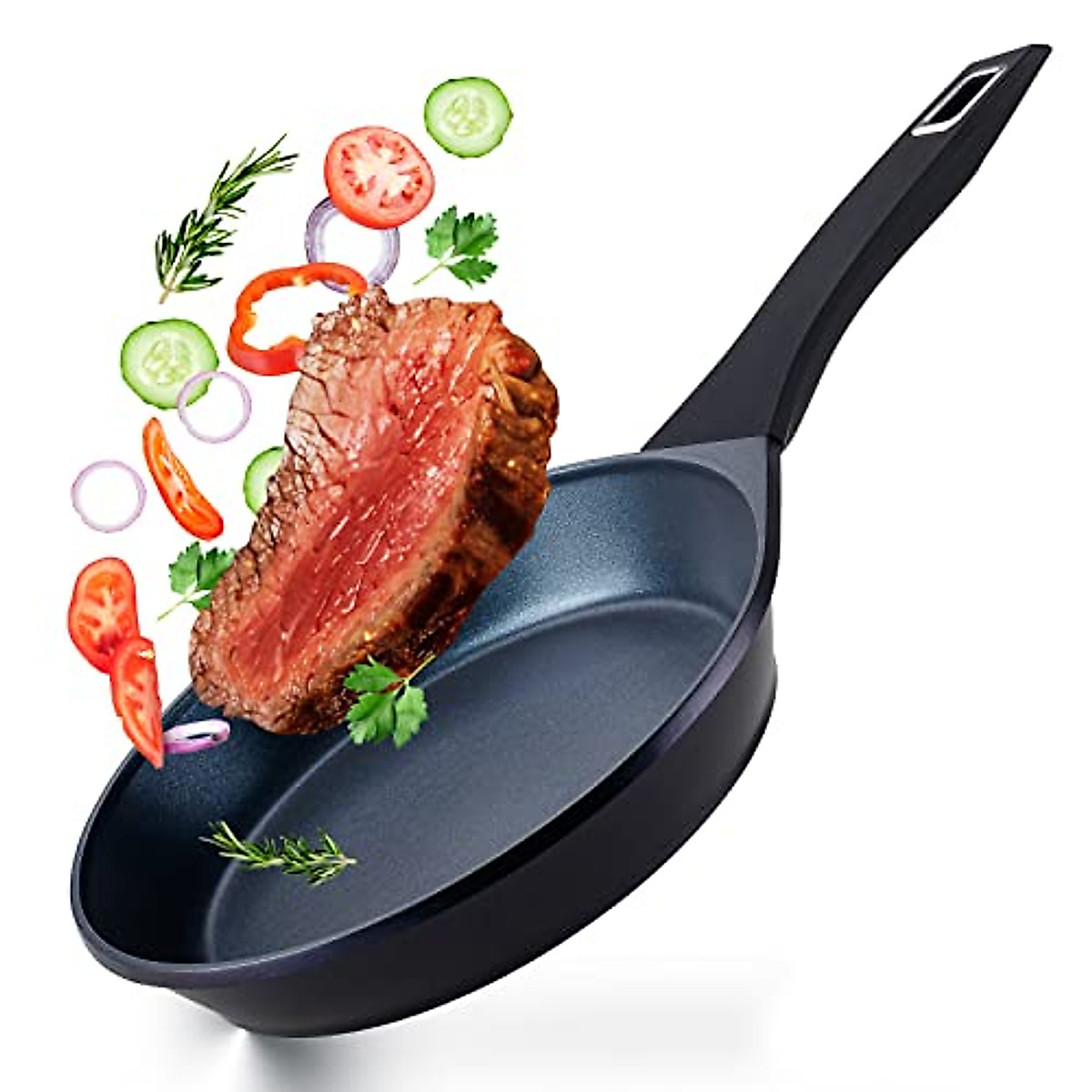 KCJOY Frying Pan, Heavy-Duty-Cast-Aluminum Base Frying Pans Nonstick 10", Nonstick Frying Pan with Black Handle Oven Safe Compatible With All Stoves