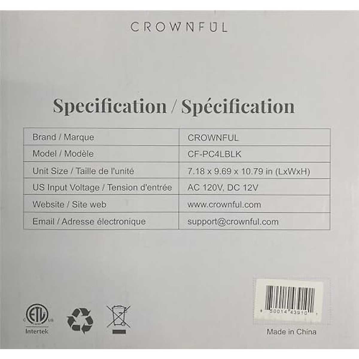 CROWNFUL Mini Fridge, 4 Liter/6 Can Portable Cooler and Warmer Personal Fridge for Skin Care, Cosmetics, Food,Great for Bedroom, Office, Car, Dorm, ETL Listed (Black)