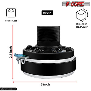 5 CORE Horn Speaker Tweeter Compression Driver Phenolic Diaphragm 1" Inch VC 8 Ohm 200W PMPO Screw On Throat Twist Tweeters High Frequency Car Pro Audio 5C-D26