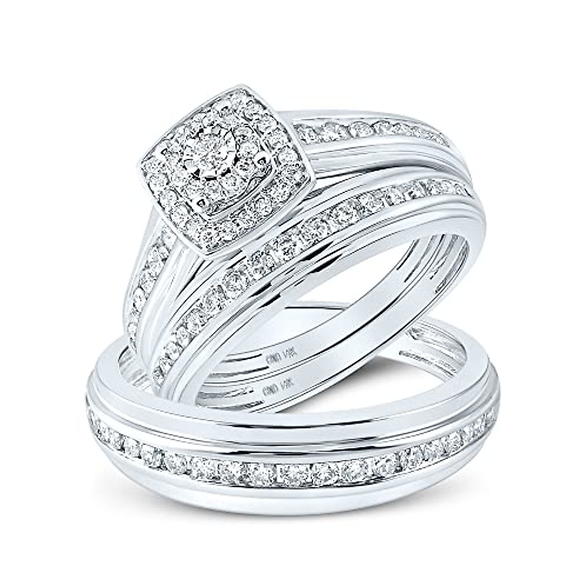 14kt White Gold His Hers Round Diamond Solitaire Matching Wedding Set 7/8 Cttw