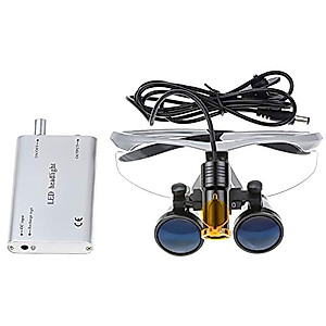 2.5×420mm Working Distance Surgical Binocular Loupes Glasses Magnifier with 5W LED Headlight Lamp Filter+ Aluminum Box (Silver)