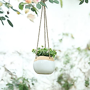 Chonsun Hanging Ceramic Planter 4 Inch Plant Pot Indoor Outdoor Planter Flower Pot Succulent Plant Pot Ceramic Mid-Century Planter Brown and White
