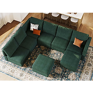 Belffin Oversized Modular Couch with Storage Ottoman Large Corduroy Sectional Couch with Chaise Convertible Modern Sectional Sofa Couch Dark Green