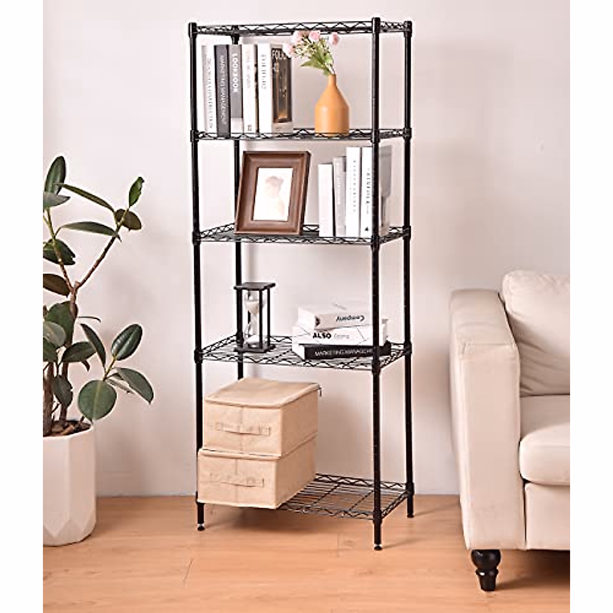 2YOU 5-Shelf Storage Shelves Height Adjustable, Heavy Duty Metal Shelving Unit, Garage Shelving Certified NSF, Steel Wire Rack Organizer for Warehouse/Kitchen/Bedroom, Black (14" DX24 WX59 H)